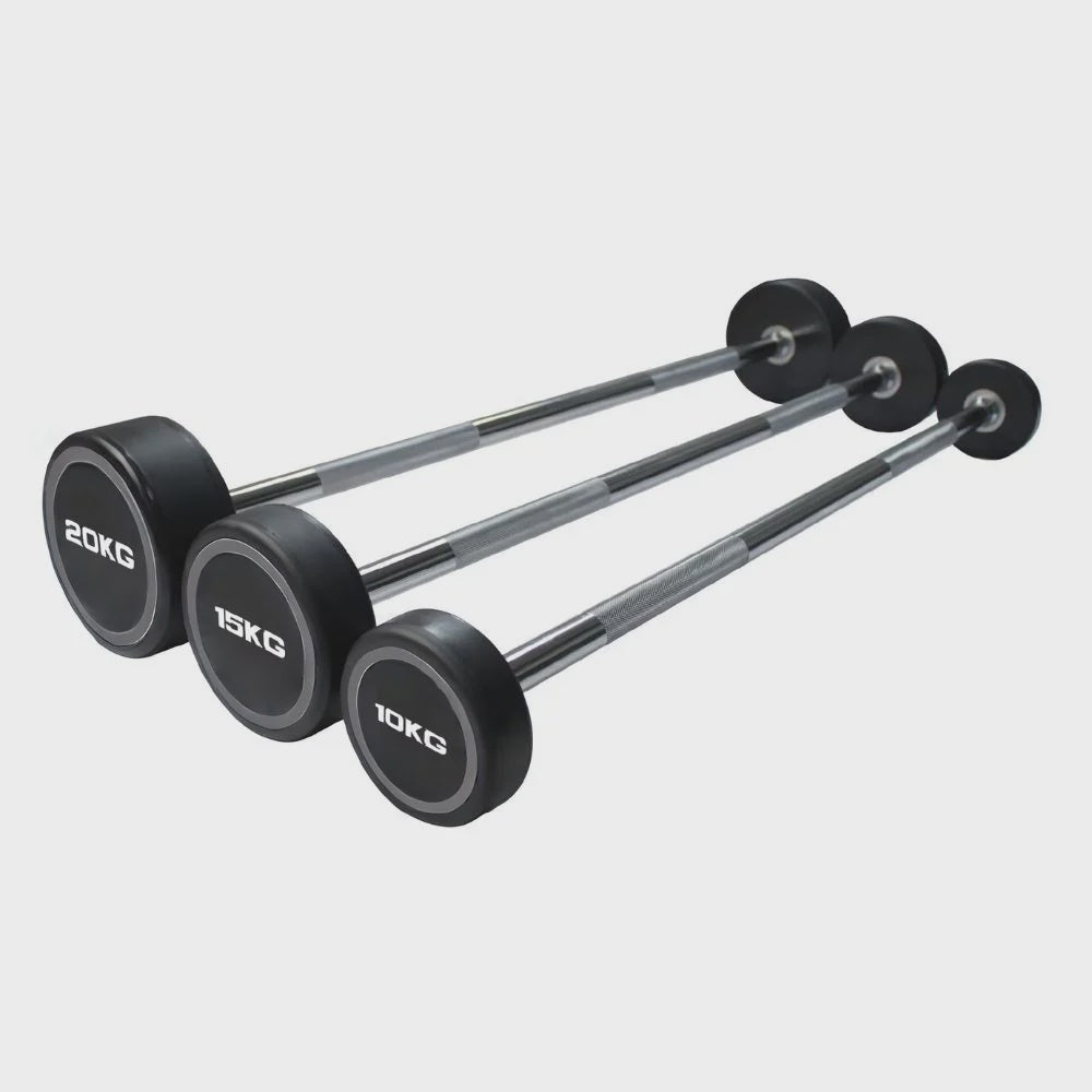 Package Deal: Commercial-Grade Fixed Barbell Set of 5, Straight Bars